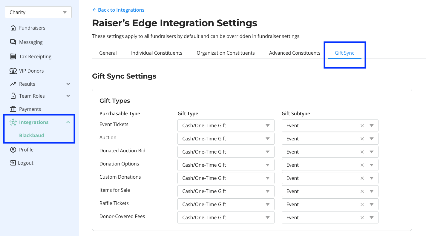 How to Edit Gift Sync Settings for the Raiser's Edge NXT Integration
